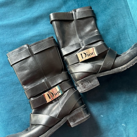 Dior | Shoes | Dior Moto Logo Black Leather Boots | Poshmark